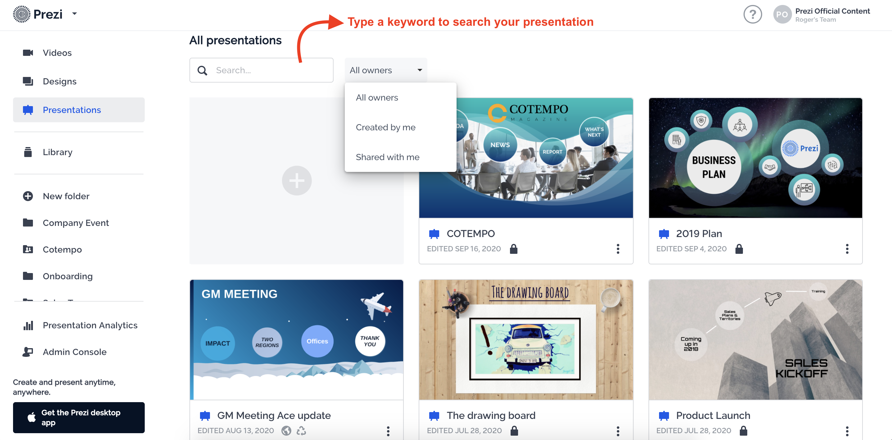 Navigating the Prezi dashboard – Prezi Support Center
